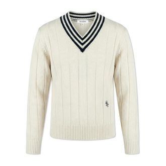 Sporty & Rich Femme, Pulls, Beige, Taille: 42 FR Pull en cachemire col en V SRC