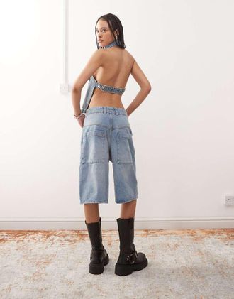 Collusion Iconic - Bermuda en jean densemble - Bleu vintage d&eacute;lav&eacute;