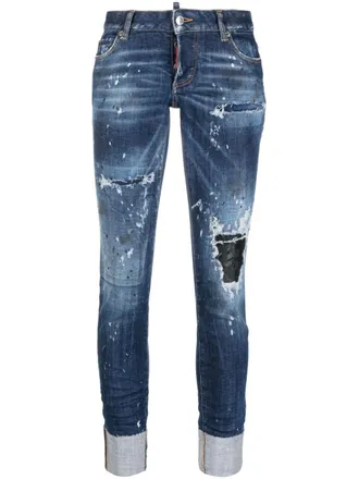 Dsquared2 jean skinny &agrave; effet us&eacute; - Bleu