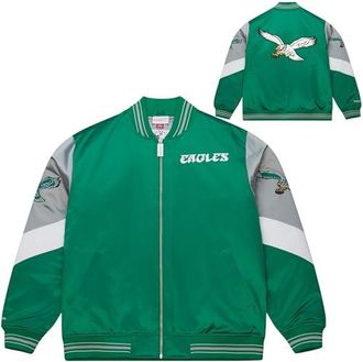 Mitchell & Ness Throw it Back Heavyweight Vintage Veste en satin (NFL) - Philadelphia Eagles, Taille M, logos brod&eacute;s, homme, femme, enfant, unisexe, printemps, &eacute;t&eacute;, a