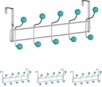 Premier Housewares T&uuml;rgarderobe, 10 Haken t&uuml;rkis, Chrom, Kunststoff, 12x41x17 (Packung mit 4)