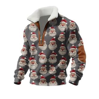 Generic Pull à col rond pour homme - Pull de Père Noël amusant - Imprimé de Noël - Manches longues - Fermeture éclair - Haut de Noël décontracté - T-shirt dhi