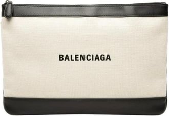 Balenciaga Pre-owned Navy Clip Clutch - Femme - Pre-owned - Beige - Taille: ONE Size