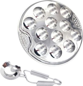 Hemoton 1 Set Schneckenteller Schneckenzange Edelstahl Schneckenbesteck Schnecke Escargot Teller mit 12 Löcher Zange Set Schneckenpfanne für Zuhause Restauran