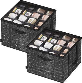 Songmics Schuh-Organizer, 2er Set, jeder f&uuml;r bis zu 16 Paar Schuhe, Schuhaufbewahrung, Griffe, transparenter Deckel, f&uuml;r Schlafzimmer Eingangsbereich Kleidersc
