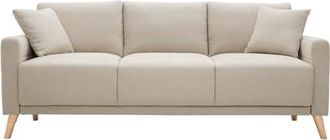 Miliboo Canapé 3 Places en Tissu Beige et Bois Clair MUNIK