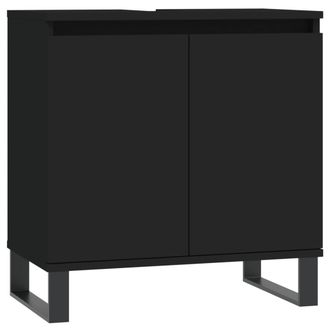 tidyard Waschbeckenunterschrank G&auml;ste Wc Badm&ouml;bel Set Badezimmer Unterschrank Waschbecken Hochschrank Badezimmer - Badschrank Schwarz 58x33x60 cm Holzwerkstof