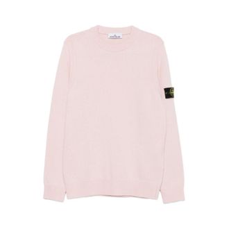 Stone Island Lammwoll-Strickpullover mit Rundhalsausschnitt - - Knitwear - Herren - Rosa - XL