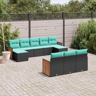 vidaXL Vidaxl Set Divani Da Giardino 10 Pz Con Cuscini Nero In Polyrattan