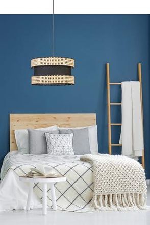 Opviq Elegant Rattan Chandelier, Adjustable Height 70 cm, Metal Body with Natural Rattan Cap, 45 cm Diameter, E27 Socket, Perfect for Modern Spaces