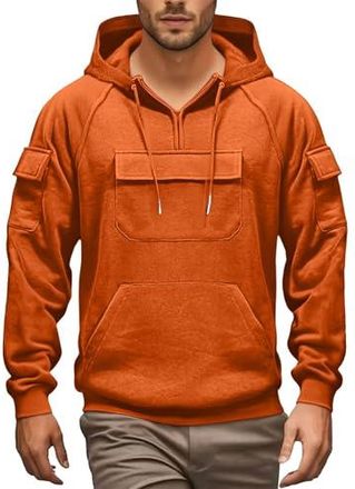 Generic Sweat &agrave; capuche pour homme - Demi-fermeture &eacute;clair - En polaire - D&eacute;contract&eacute; - Manches longues - Coupe droite - Sweat &agrave; capuche ample - Confortable -