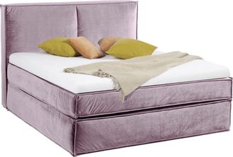 Studio Copenhagen home24 Premium Boxspringbett mit Kopfteil 180 x 200cm Samt Fraya Pink/Mauve H2 130 cm