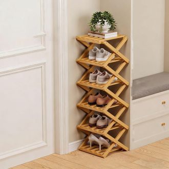 Generic 9-St&ouml;Ckiges Bambus-Schuhregal, Faltbar, Vertikal Zusammenklappbar, Platzsparend, Robust und Stabil, Leicht Zu Reinigen, for Eingangsbereich, Kleidersc