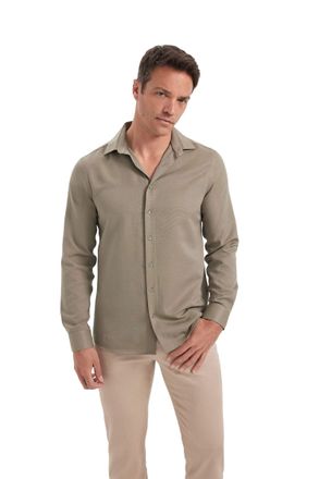 DeFacto Herren Freizeithemden und Trachtenhemden - Klassisches Herren Hemd LT.Khaki 3XL
