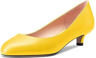 Castamere Femmes Aiguille Bas Kitten Talon Heel Rond Bout Escarpins Slip-on Cute Bureau 3.5 CM Heels Chaussures Jaune Matte 40 EU
