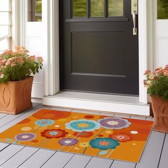 Generic Couleur Orange Lavable en Machine Tapis Salon Fleurs d&eacute;corations Motifs, 120 x 180 cm Doux Tapis de Sol Pelucheux Dessous Antid&eacute;rapant, Entree Interie