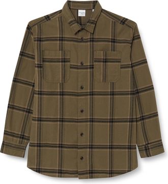 Jack & Jones Herren Plus Jcospace Logan Flannel Overshirt Ls Pls Freizeithemd 12248049,Schwarz,4XL