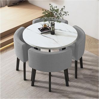 Generic Esstisch mit 4 St&uuml;hlen, modernes rundes Tisch-St&uuml;hle-Set, Balkon-Wohnzimmer-Esstisch, wasserdicht und Anti-Macchia, for kleine R&auml;ume(23)