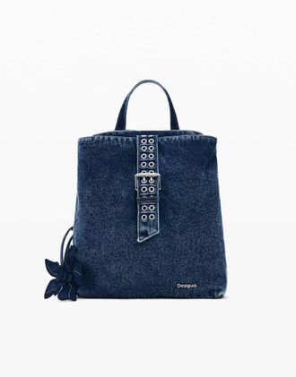 Desigual Petit sac &agrave; dos en jean &agrave; fleurs - Bleu