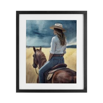 Stupell Industries Kunstdruck mit Cowgirl-Ansicht, Motiv Countryside Cowgirl, gerahmt, unter Glas, Design von Kim Allen, 40,6 x 33 cm, Grau