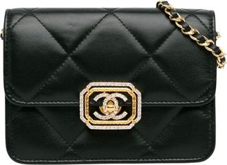 Chanel Pre-owned Portefeuille-sac &agrave; bandouli&egrave;re matelass&eacute; - Femme - Pre-owned - Noir - Taille: ONE Size