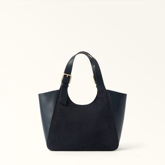 Furla Dora Tote-bag M Toni Mediterraneo Blau Wildleder + Sidney-kalbsleder Damen