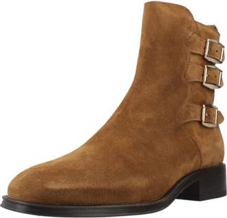 Alpe Bottines avec talon large et bas, pointe fine, daim, cuir, boucles d&eacute;coratives, bottines de cheville, fermeture &eacute;clair, pour femme, Cuir, 37 EU