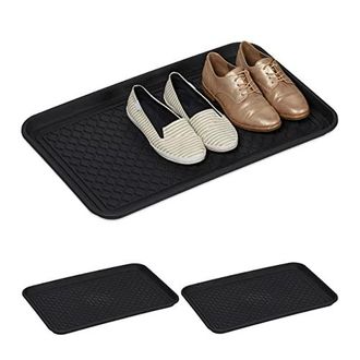 Relaxdays Plateaux XL Chaussures, Lot de 3, Supports pour Souliers mouill&eacute;s, 60 x 40 cm, Larges bacs en Plastique, Noir