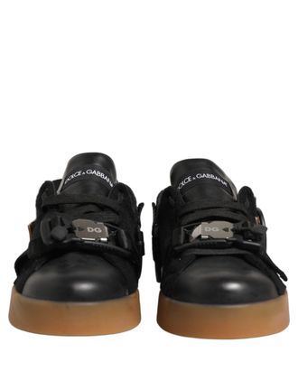 Dolce & Gabbana Black Leather Low Trainers Men Sneakers Shoes Cotton Nylon Viscose Calf