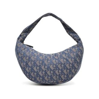 Calvin Klein Femme, Sacs, Bleu, Taille: ONE Size Allover Monogram Crescent Shoulder Bag