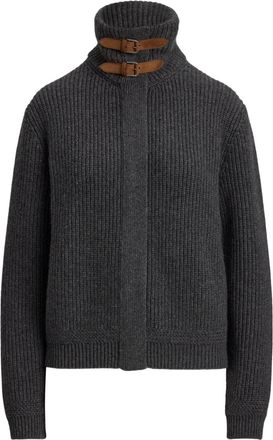 Ralph Lauren Collection cardigan côtelé à col à boucle - Gris