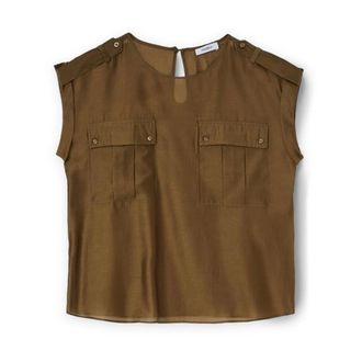 Motivi Femme, Blouses et Chemises, Vert, Taille: 36 FR Blouse Effet Satin&eacute; &agrave; Poches