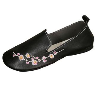 Generic Chaussures plates pour femme - Coupe large - Confortables - Bout rond - Brod&eacute;es - Tendance - L&eacute;g&egrave;res - &Agrave; enfiler - Chaussures de marche en plein air, 