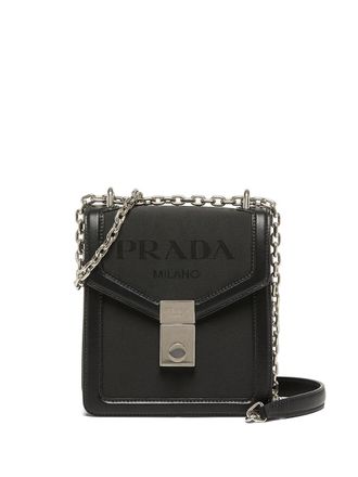 Prada sac porté épaule à logo en jacquard - Noir