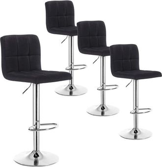 Woltu Woltu - Lot de 4 Tabourets Bar Tabouret Siège en Lin et Pied en Métal Ajustables en Hauteur, avec Dossier, Noir