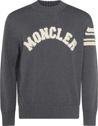 Moncler Logo-Embroidered Cotton Sweater - Gray