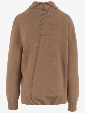 Jil Sander Womens Asymmetrical Wool-Blend Sweater Beige