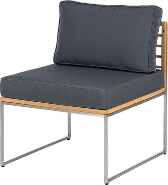 home24 Gartensessel, Modular, Teakholz massiv & Edelstahl-Gestell mit Webstoff Polster in Grau-Braun, Garten Loungesessel Terrasse & Balkon, wetterfest