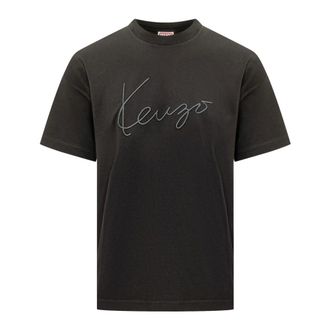 Kenzo Homme, Tops, Noir, Taille: XL T-shirt Signature Brod&eacute;