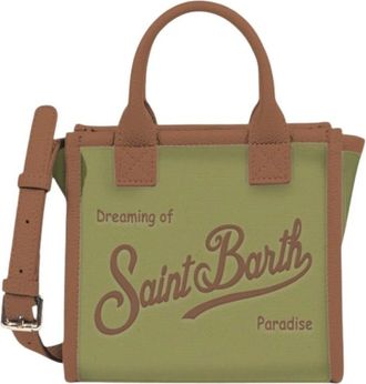 Saint Barth Femme, Sacs, Vert, Taille: ONE Size Borsa in tessuto e pelle Maxi logo su fronte Zip Tracolla removibile