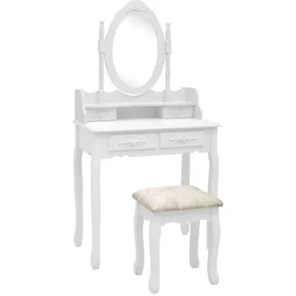 vidaXL Vidaxl - Ensemble de coiffeuse avec tabouret Blanc 75x69x140cm Paulownia