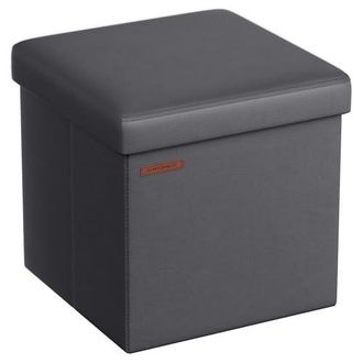 Songmics Pouf de 38 cm, Banc de Rangement Pliable avec Couvercle, Repose-Pieds Cube, Surface en PU, Capacité de Charge de 300 kg, pour Entrée, Salon, Chambre à