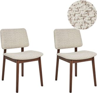 Beliani Beliani - Lot de 2 Chaises de Salle à Manger Bouclé Polyester Assise et Structure en Bois Foncé Beige Blane