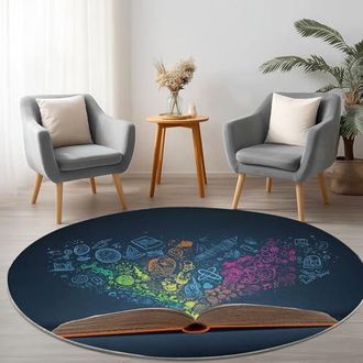 Generic Couleur Tapis Rond Fantaisie - 180 cm Lavable Doux et antid&eacute;rapant Tapis, Minimaliste Livre Symbole Impression pour Chambre &agrave; Coucher Salon Vestibule 