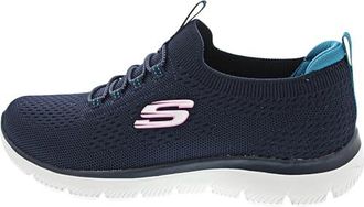 Skechers Baskets Summits Top Player pour Femme, Tricot Bleu Marine avec Bordure Rose Sarcelle, 35.5 EU