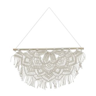 Relaxdays Makramee Wandbehang, handgefertigt, Boho Style, Wanddeko, H x B: 65 x 60,5 cm, Baumwolle & Holz, creme