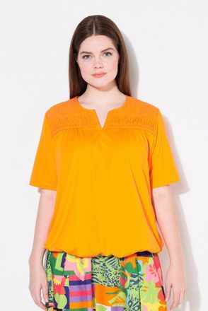 Ulla Popken T-Shirt T-Shirt Gummisaum Biesen V-Ausschnitt Halbarm
