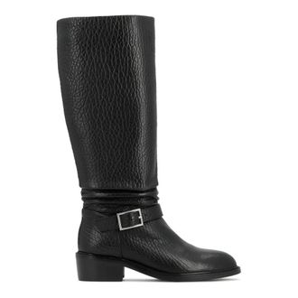 Kazar Kazar High boots in textured leather with belt and silver buckle - - Shoes - Damen - Schwarzk - 36 EU