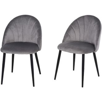 HOMCOM Homcom - Lot de 2 chaises velours gris pieds m&eacute;tal noir dim. 52L x 54l x 79H cm
