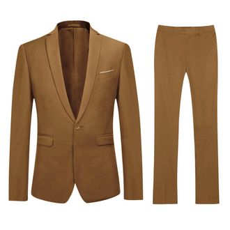 AlltheMen 2-teiliger Slim Fit Anzug in schlichtem Design, Kaffeebraun